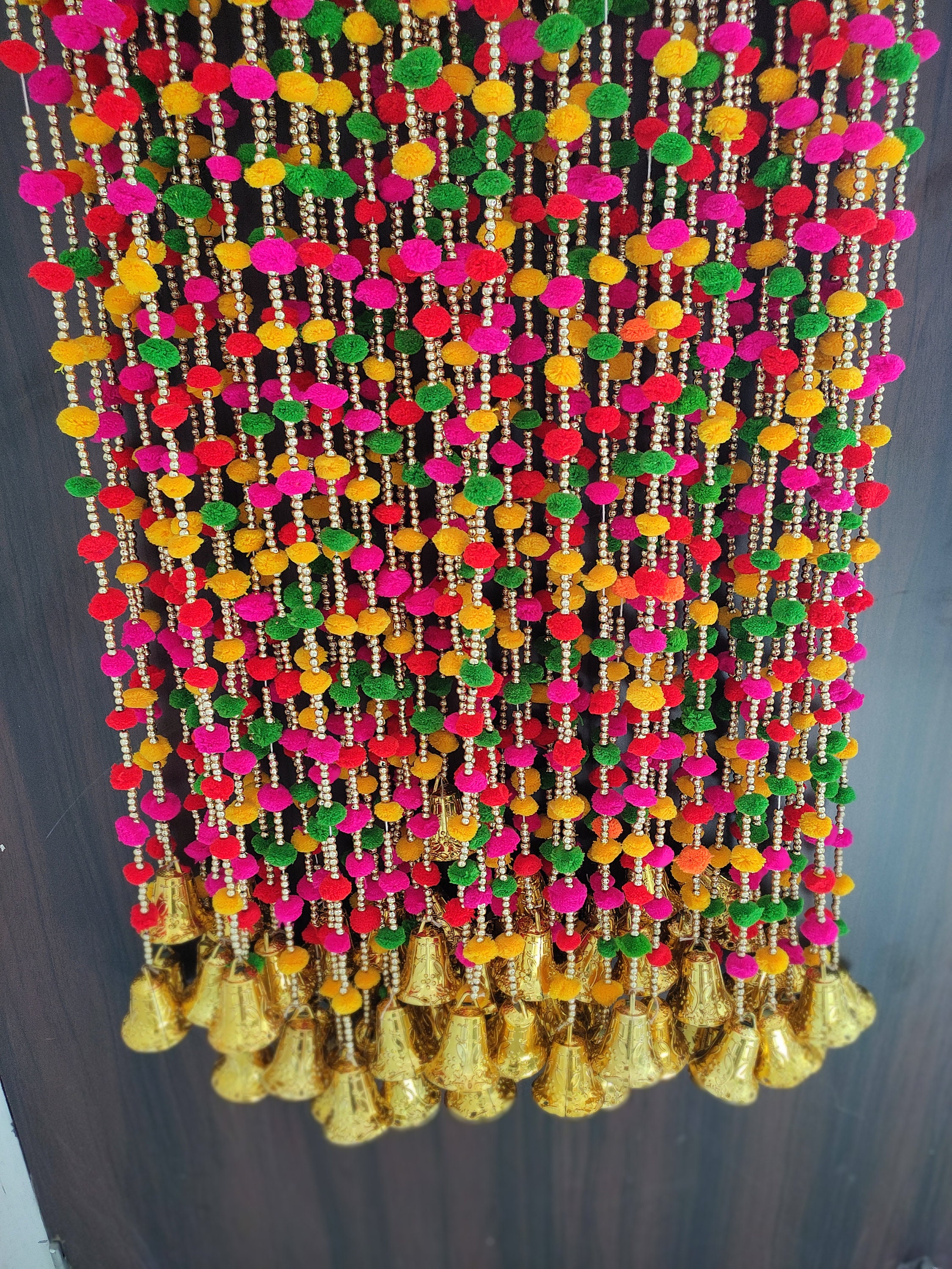 Indian Pom Pom Garland With Bells: Wedding Party Decor, 4 Ft - Etsy