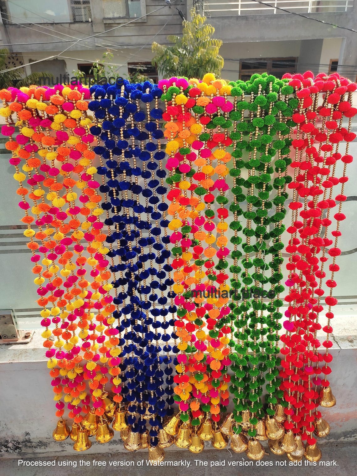 Indian Pom Pom Garland With Bells: Wedding Party Decor, 4 Ft - Etsy