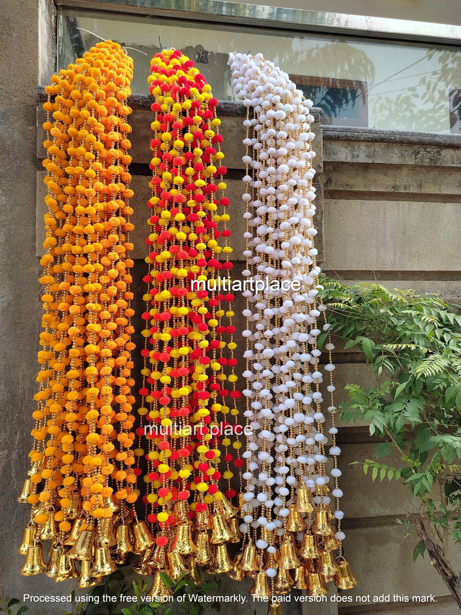 Indian Pom Pom Garland With Bells: Wedding Party Decor, 4 Ft - Etsy