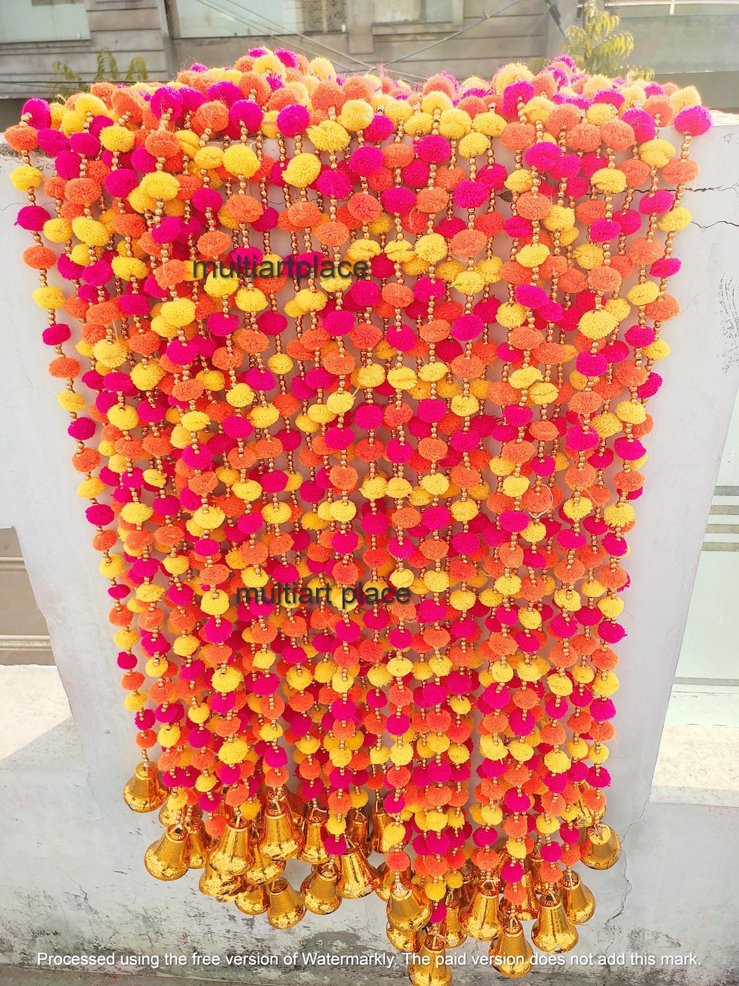 Pom Pom Bell Garland: Indian Wedding Mehndi Haldi Sangeet Decor - Etsy