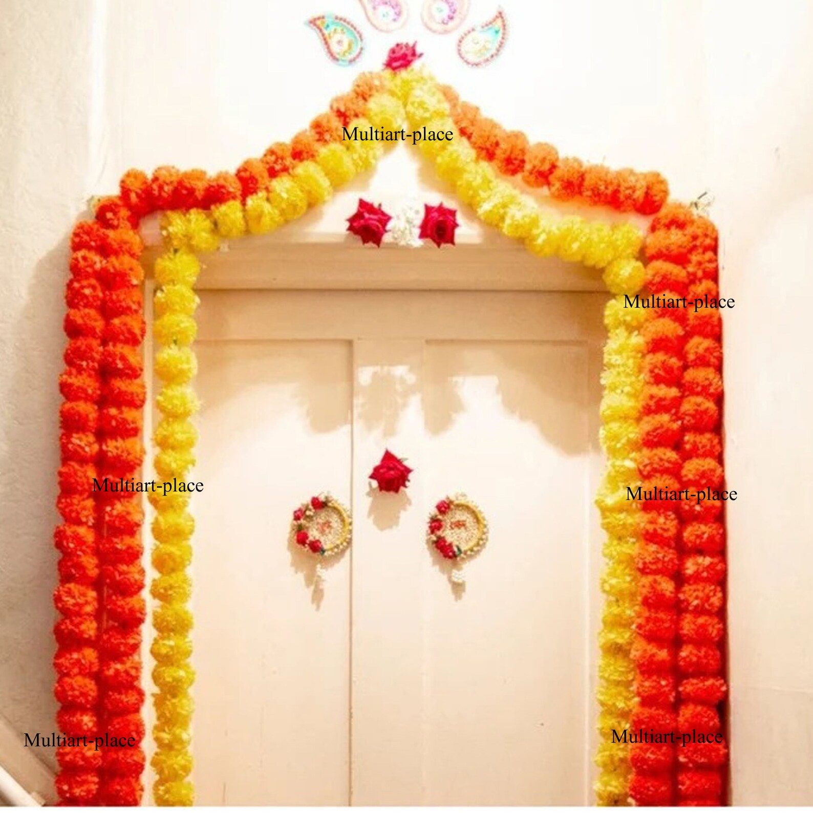 50 Strings Indian Orange Artificial Decorative Orange Flower Garland ...