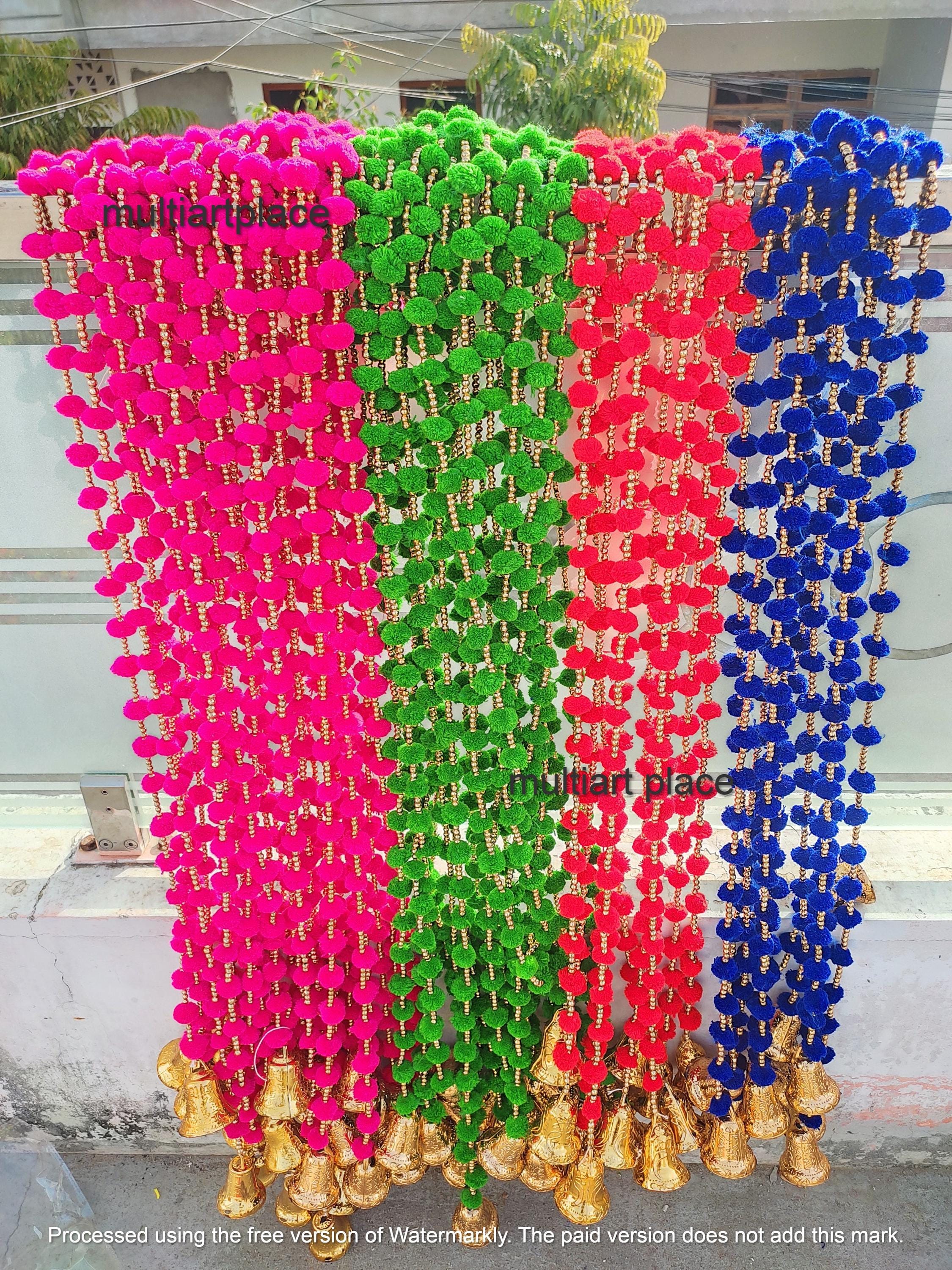Indian Pom Pom Garland With Bells: Wedding Party Decor, 4 Ft - Etsy