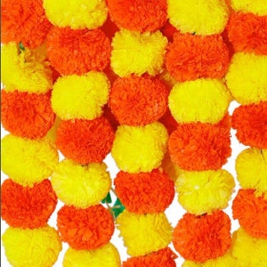 50 Strings Indian Orange Artificial Decorative Orange Flower Garland ...