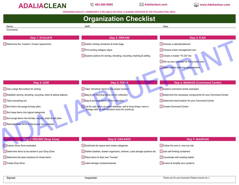 Organization Checklist Pink printable - Etsy