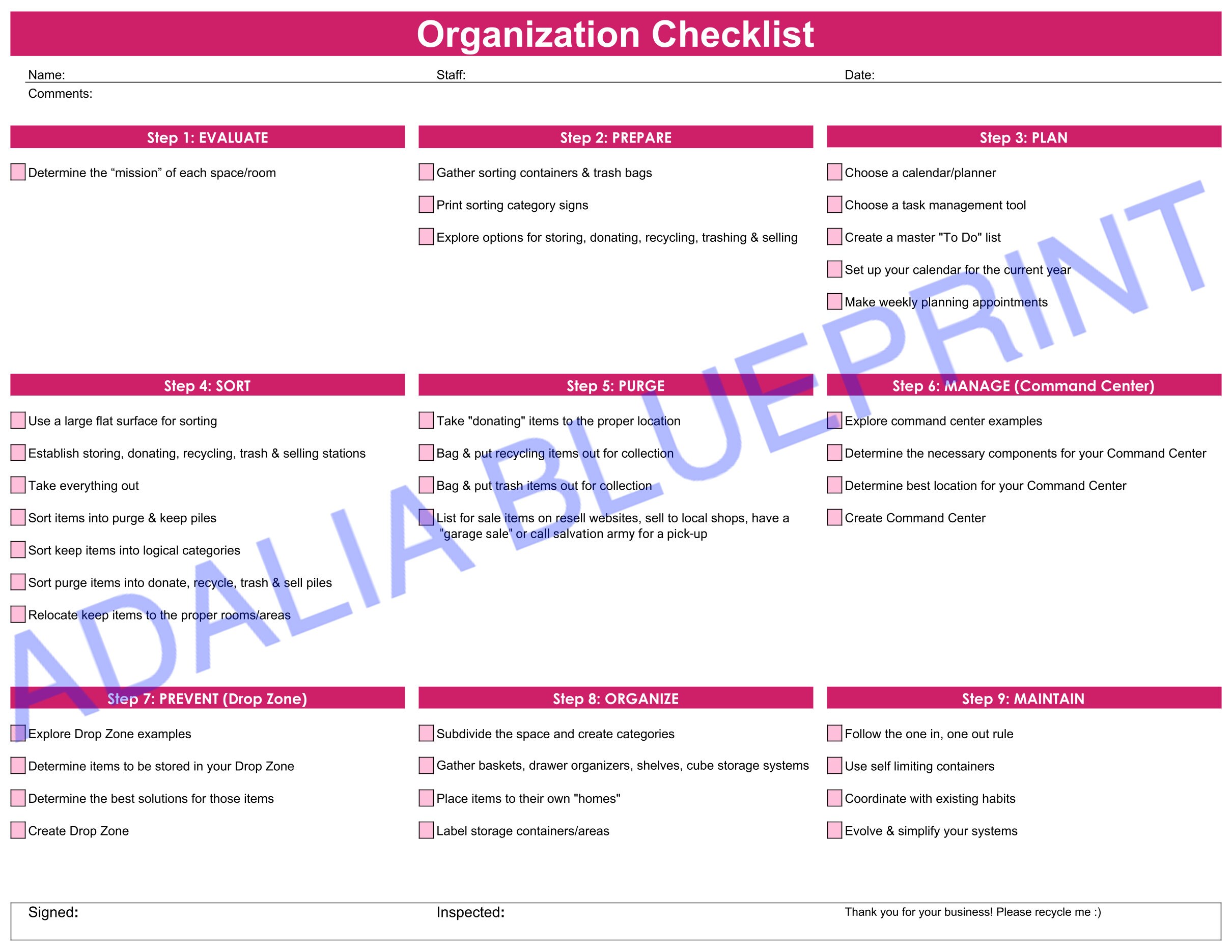 Organization Checklist Pink Printable | Etsy