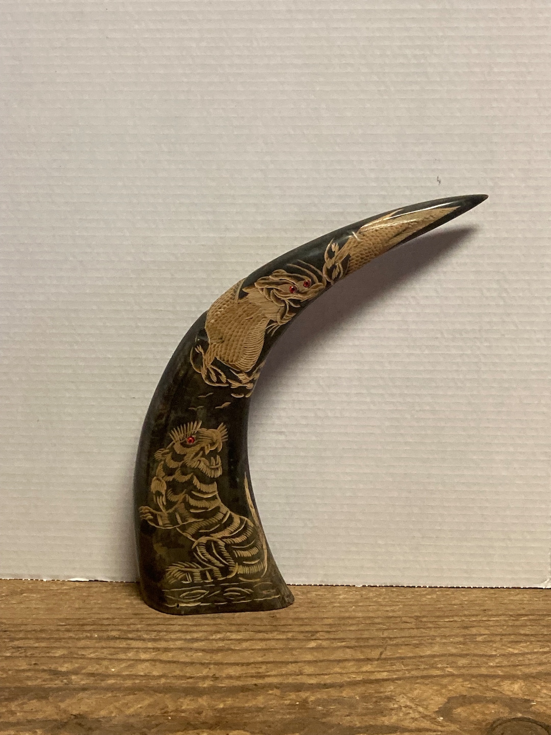 Horn Featuring Carved Dragon and Tiger | Asian Art - Etsy