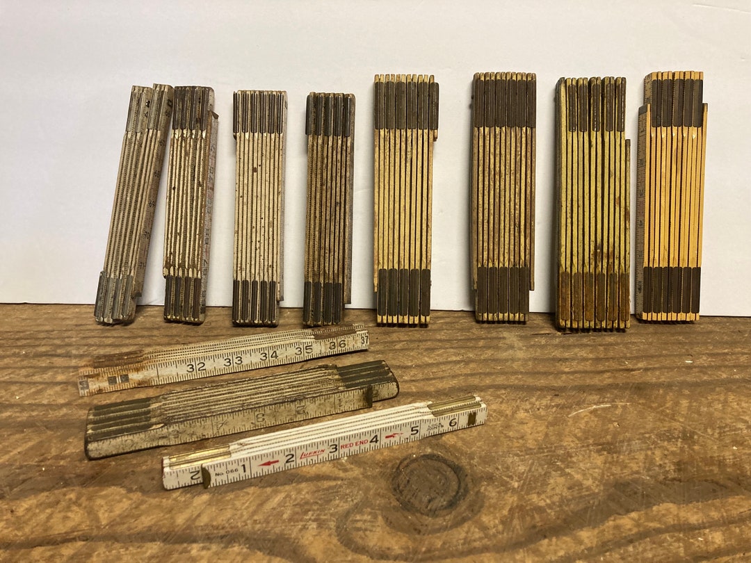Assortment of Vintage Folding Wooden Measuring Tools Lufkin Folding ...