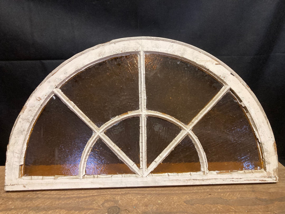 Antique Half Round Window With Amber Stained Glass Architectural ...