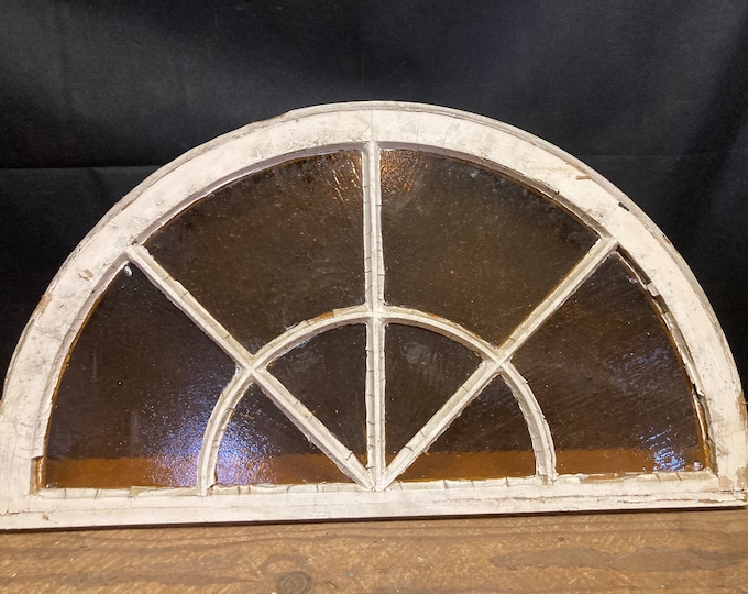 Antique Half Round Window With Amber Stained Glass | Architectural ...