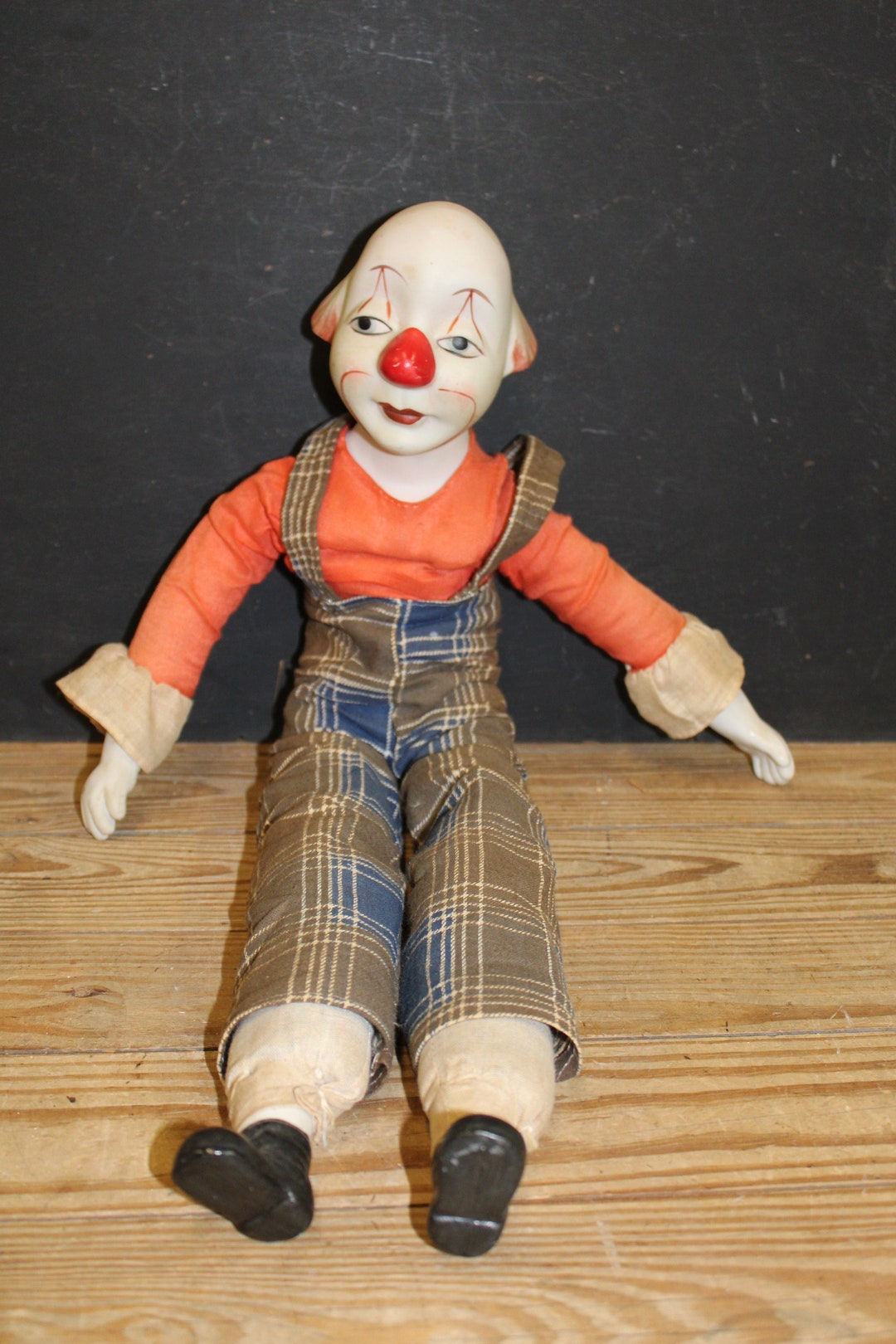 Vintage Clown Doll With Plush Body and Ceramic Head, Hands, and Feet - Etsy
