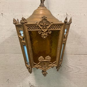 Antique Gothic Hanging Pendant Light With Slag Glass Panels | Antique ...