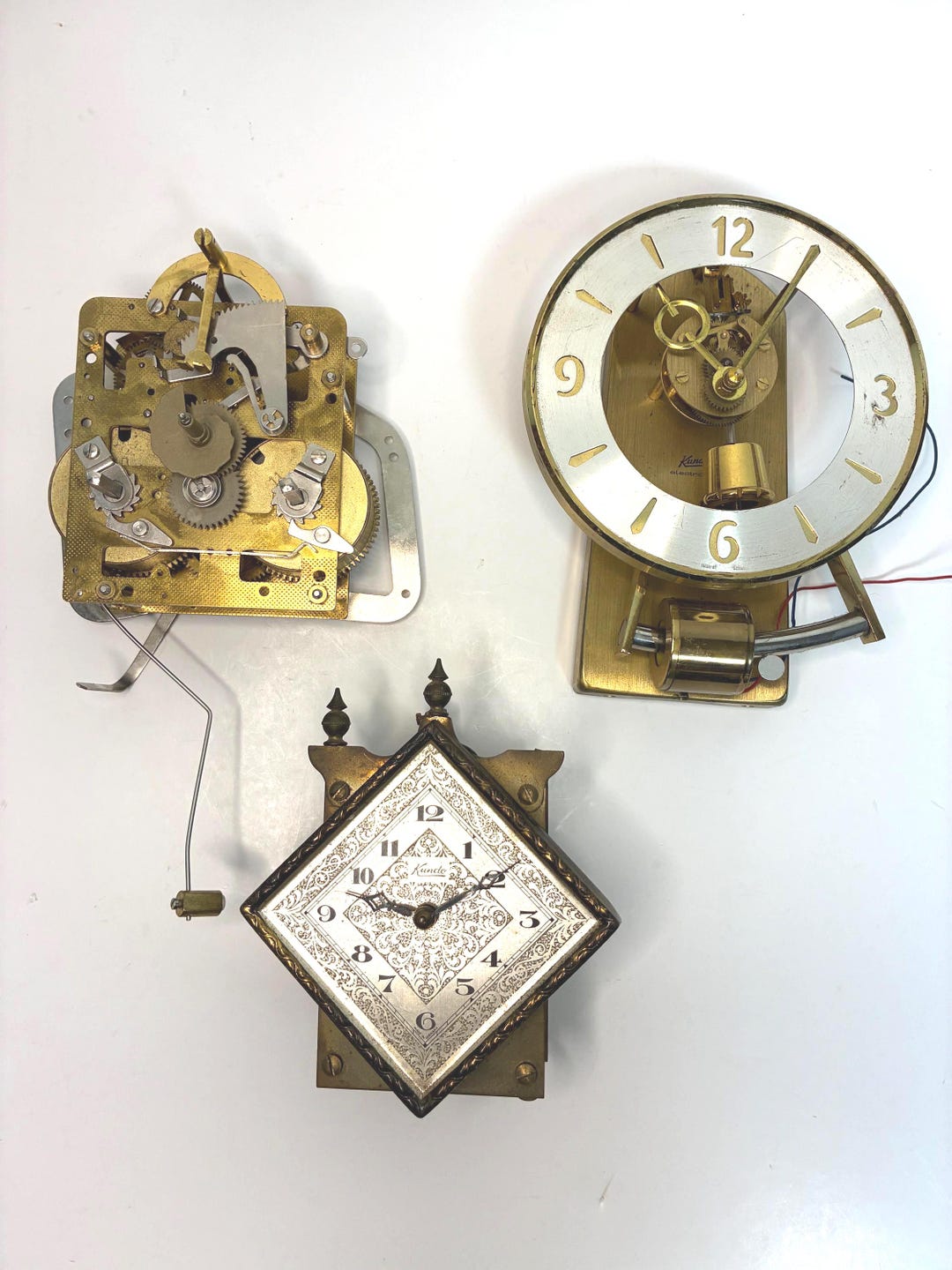 Three Vintage Brass Clock Mechanisms | La Rose, Kieninger and Obergfell ...