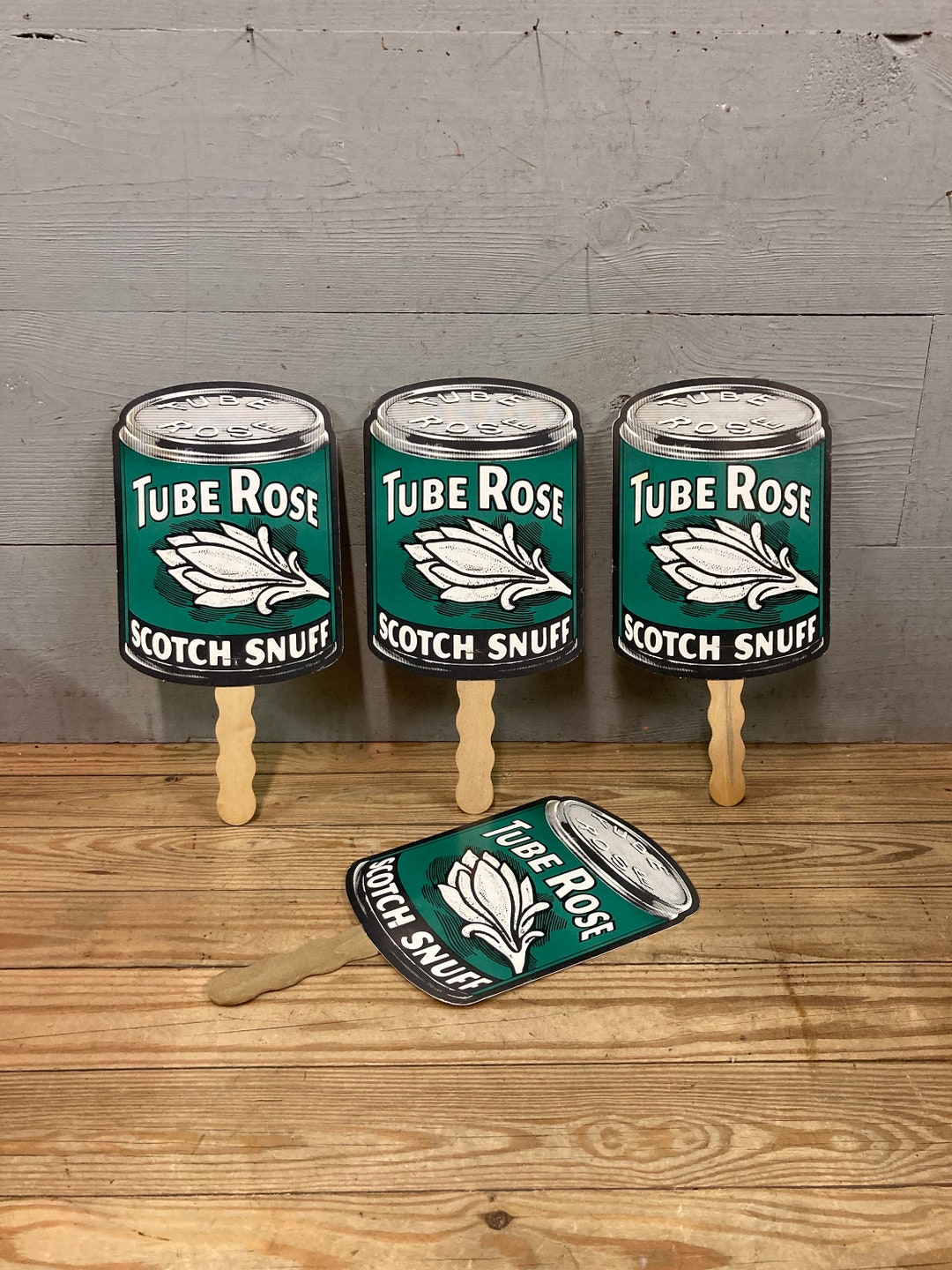 Set of 4 Tube Rose Snuff Advertising Fans | Vintage Advertising ...