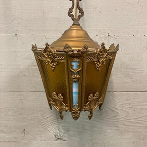 Antique Gothic Hanging Pendant Light With Slag Glass Panels | Antique ...