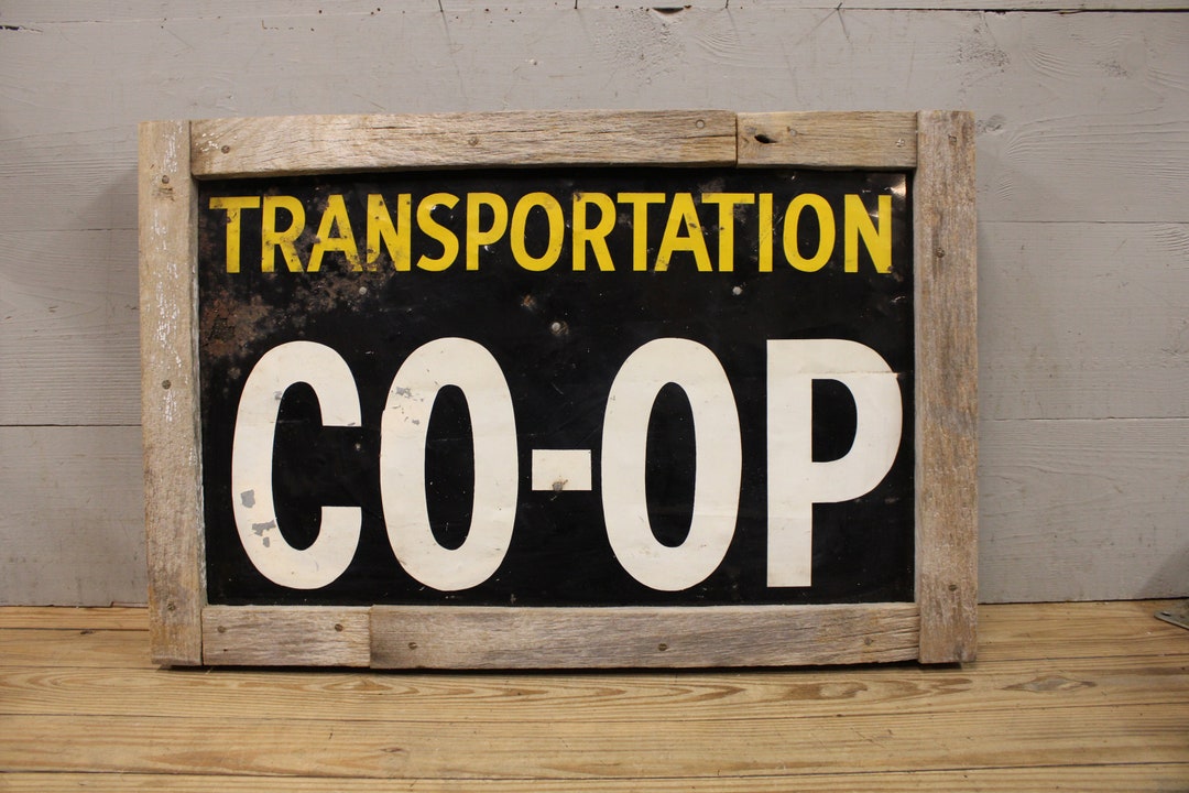 Vintage Metal Transportation Co-op Sign With Wood Frame | Metal Signs ...