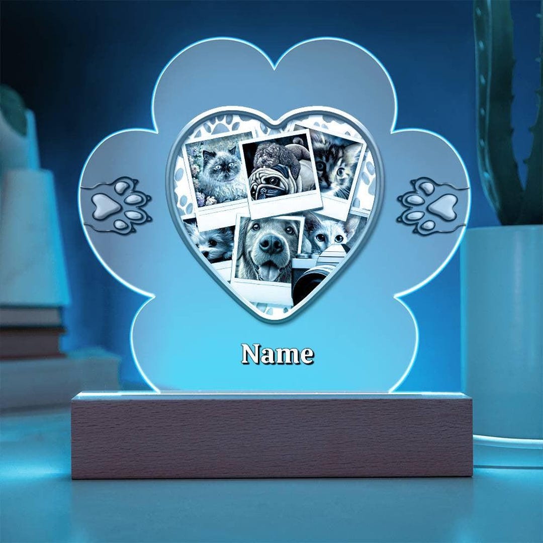 Personalized Acrylic Paw Print LED Light Upload Your Own Photo More ...