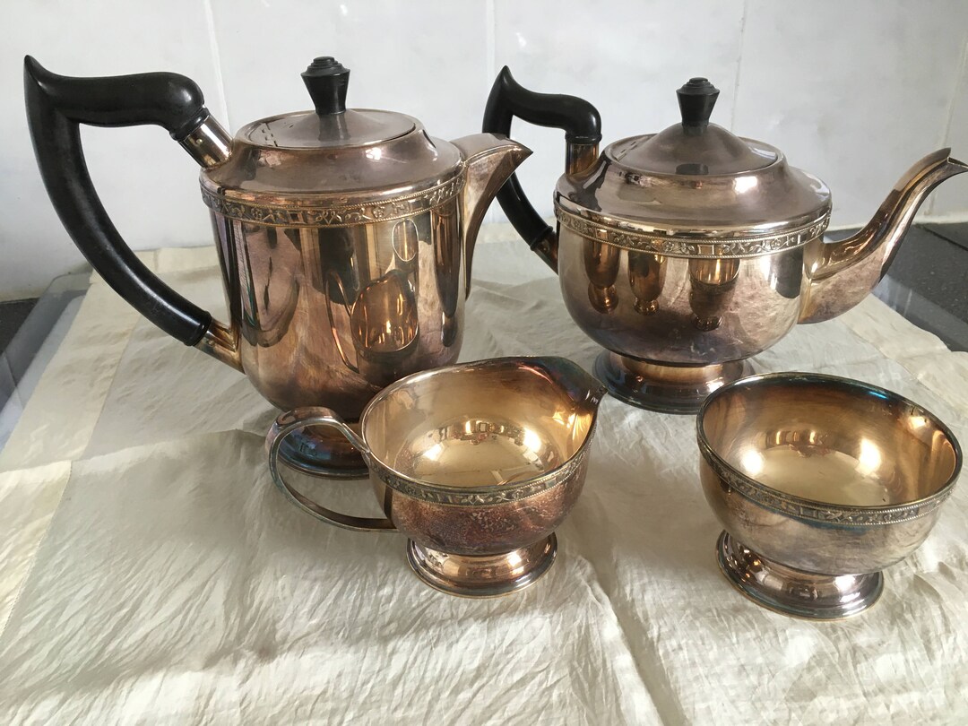 Vintage Silver Teapot Viners Silver Plate 4 Piece Tea Service C 1920 ...