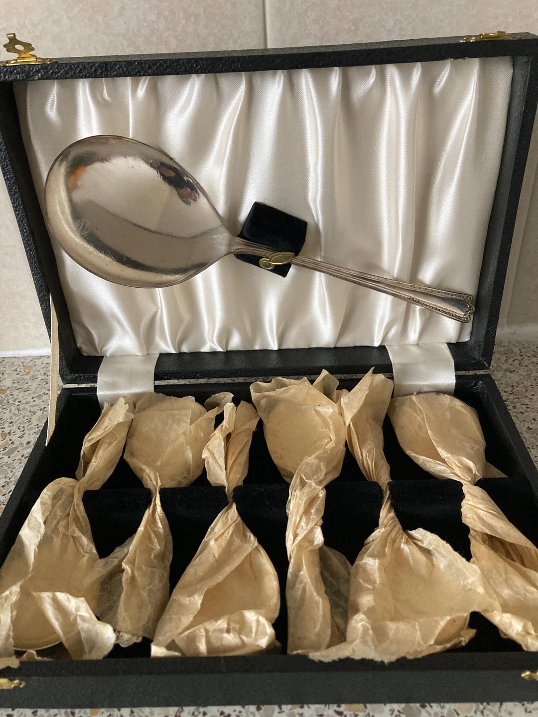 Vintage Desert Spoons in Padded Display Box Silver Plate Pudding ...