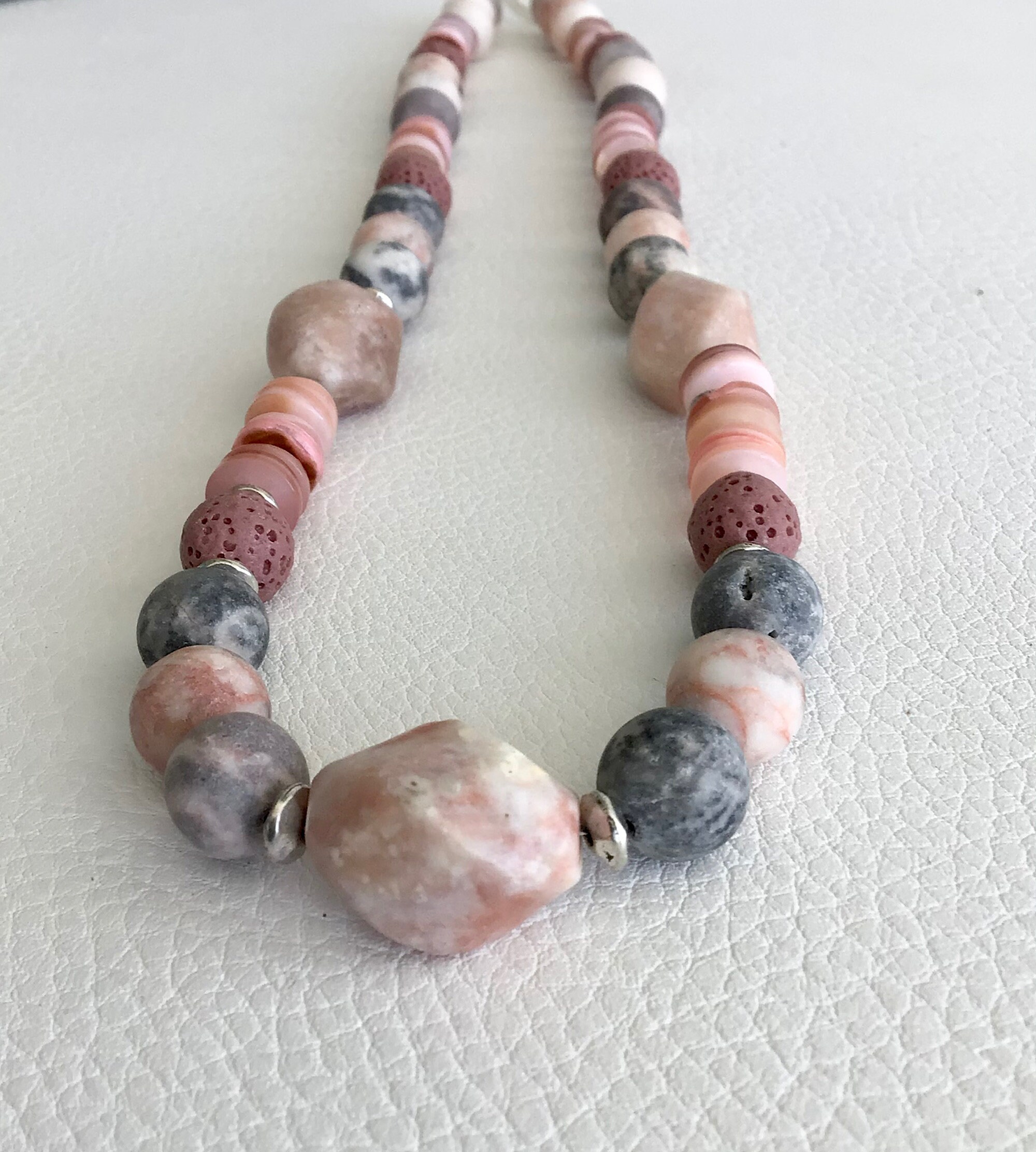 Pink Zebra Stone Necklace / Pink and Gray Necklace - Etsy UK