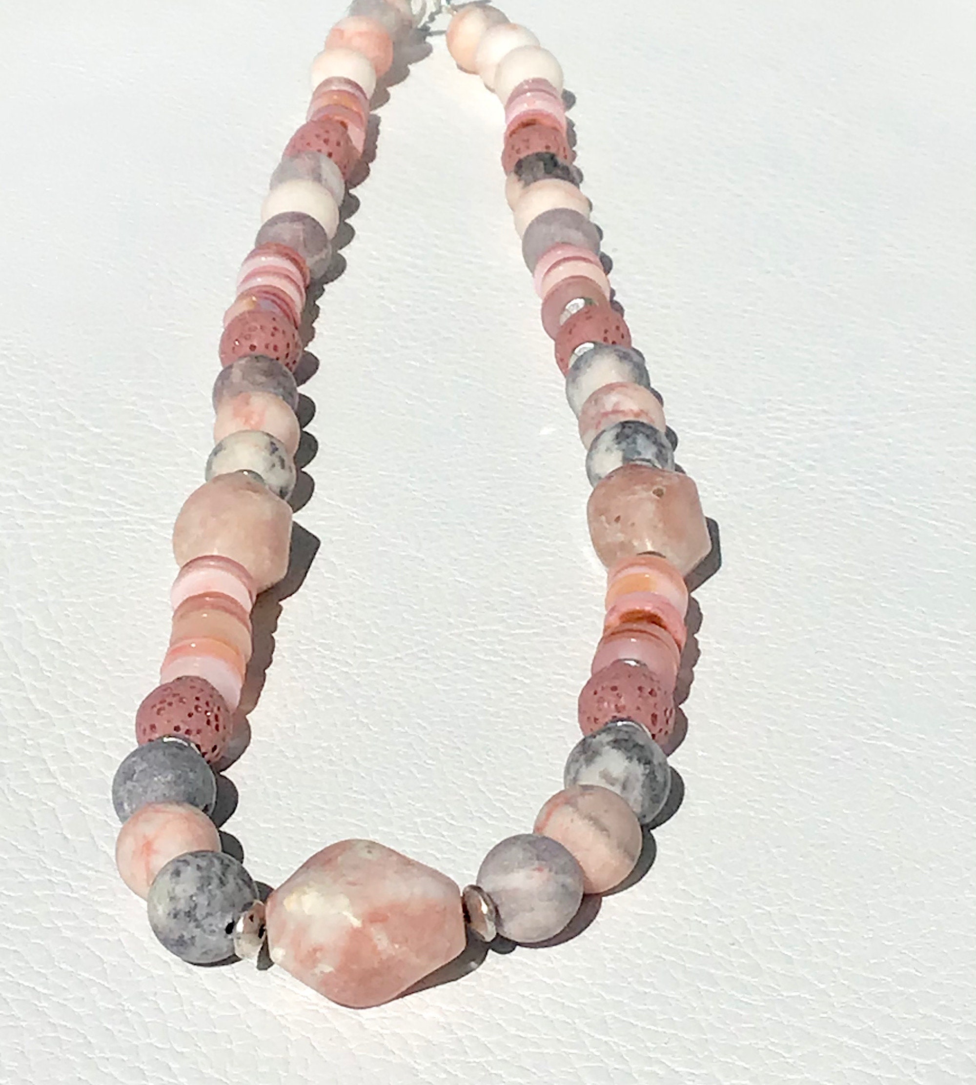 Pink Zebra Stone Necklace / Pink and Gray Necklace - Etsy UK