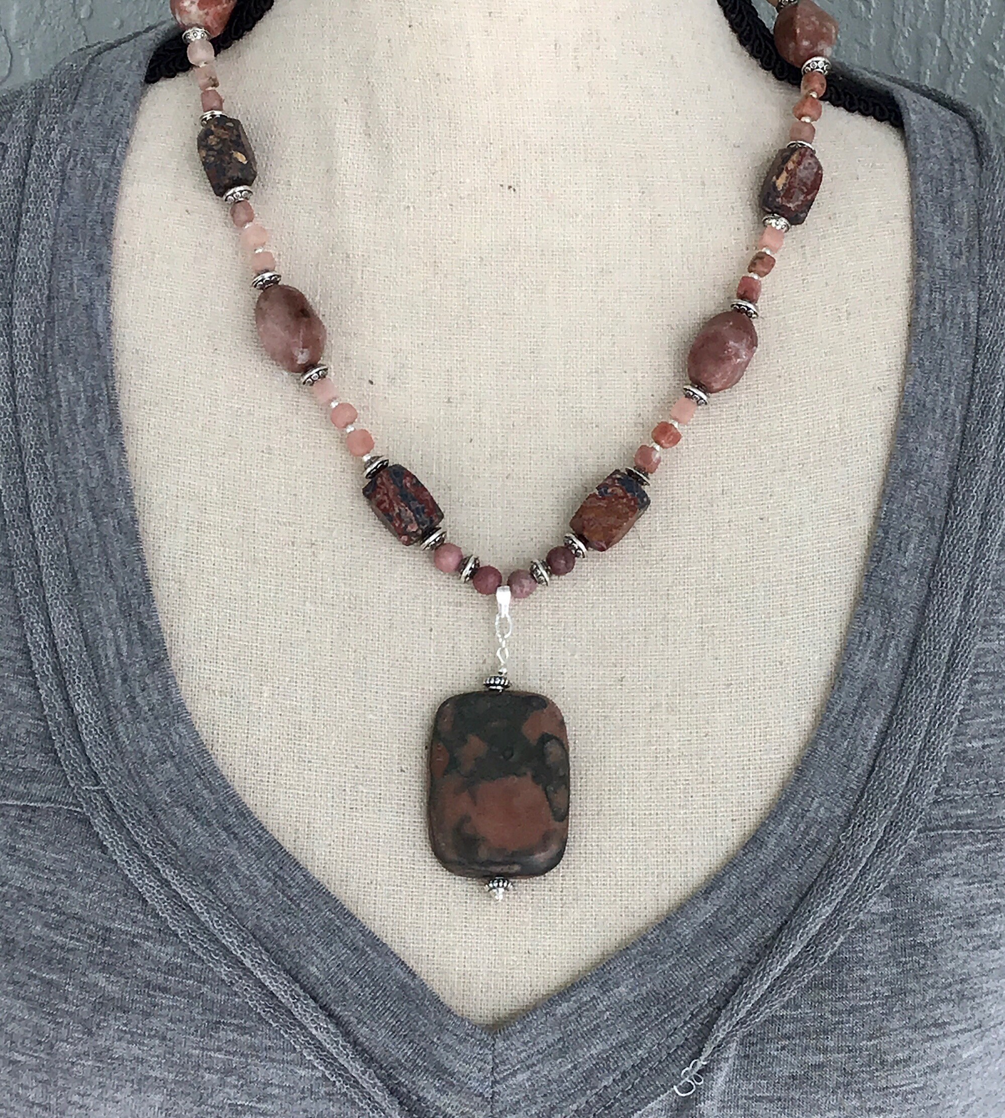 Pink Zebra Jasper Necklace Zebra Jasper Pendant Pink and | Etsy