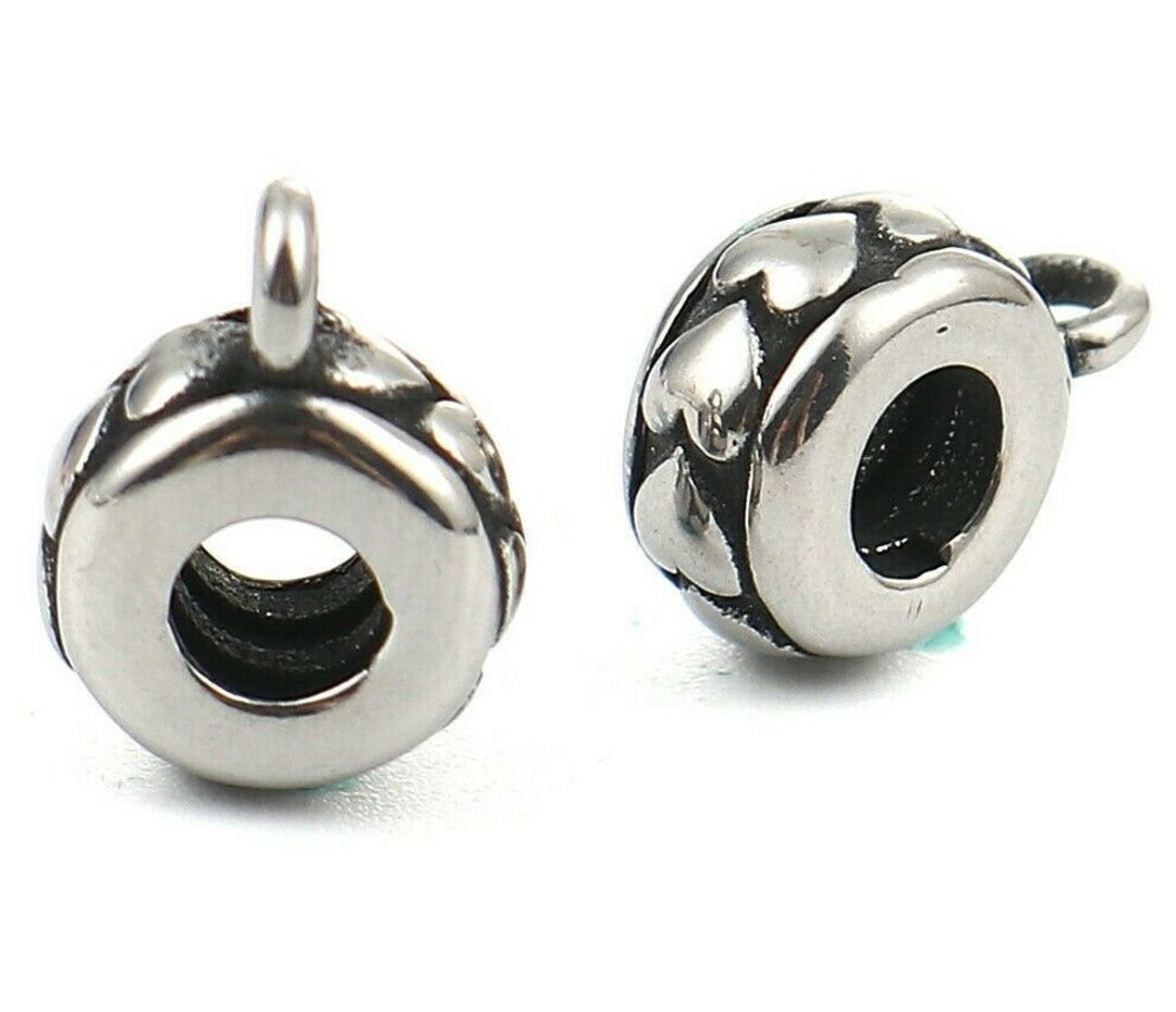 2 Stainless Steel Casting Spacer Bead Rondelle Antique Silver Heart ...