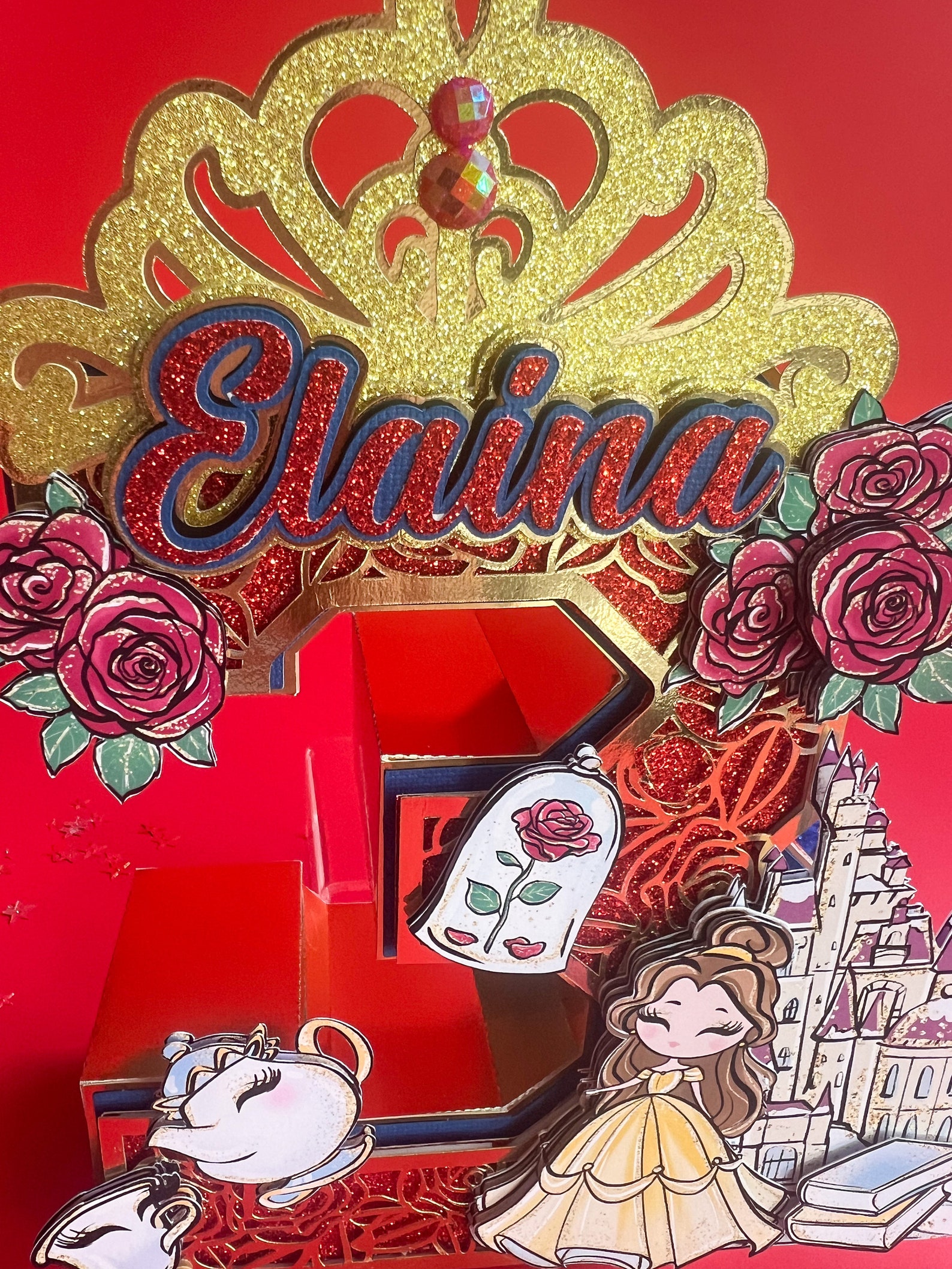Beauty and the Beast 3D Number, Princess Belle, Princess Birthday Party ...