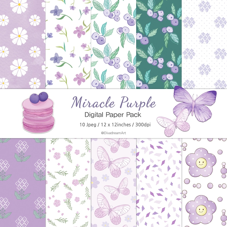 Purple Flowers Digital Paper Spring Flower Background Floral Scrapbook ...