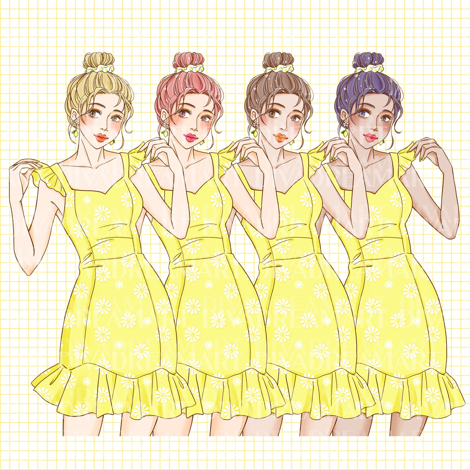 Sweet Lemon Girls Clipart Fashion Girls Clipart Lemon Yellow Planner ...