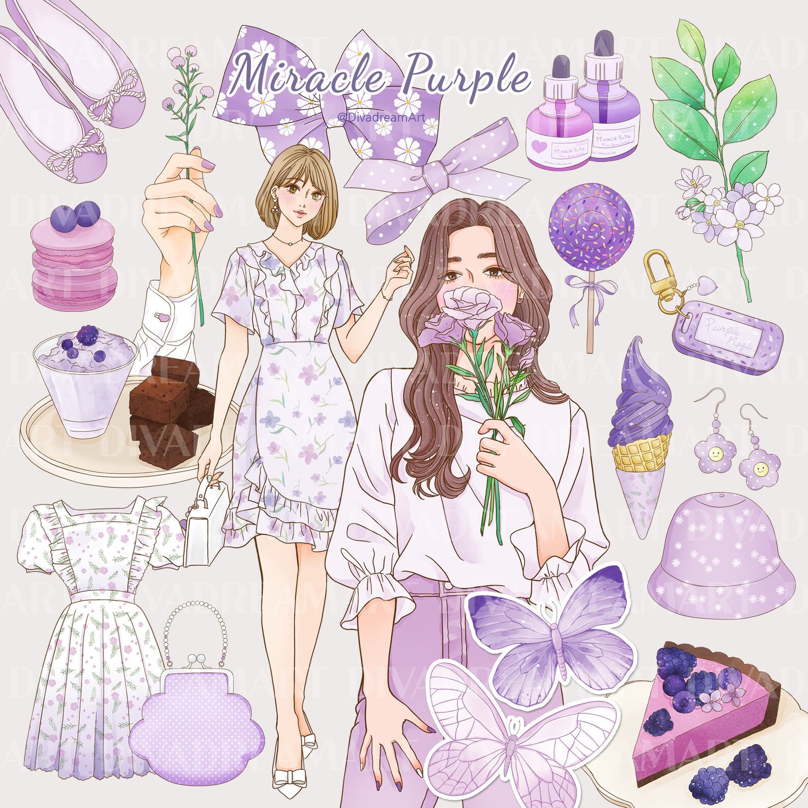Miracle Purple Clipart Spring Clipart Purple Flowers Fashion Girl ...
