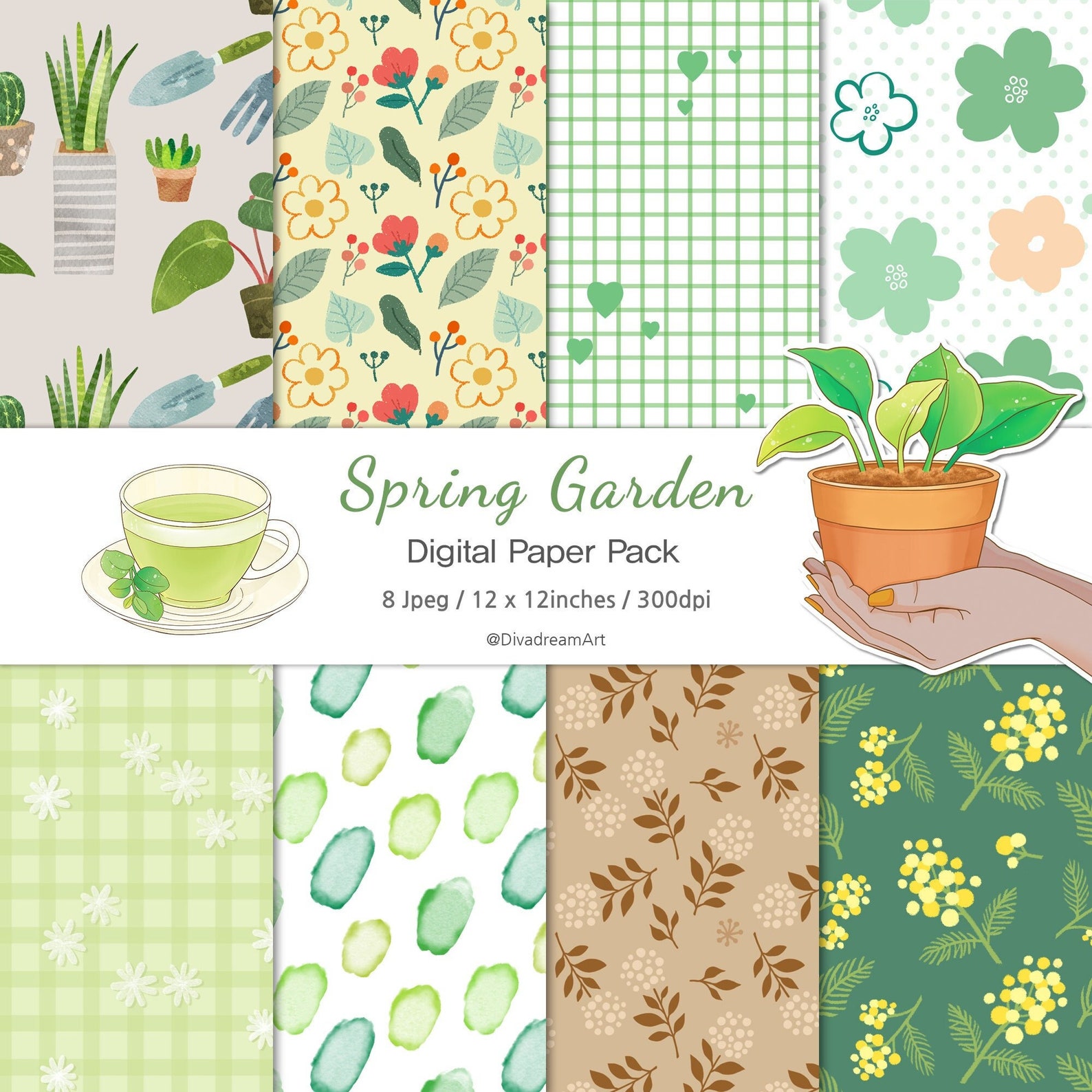 Spring Garden Digital Paper: Scrapbook Printable Backgrounds (digital ...