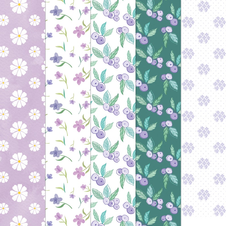 Purple Flowers Digital Paper Spring Flower Background Floral Scrapbook ...