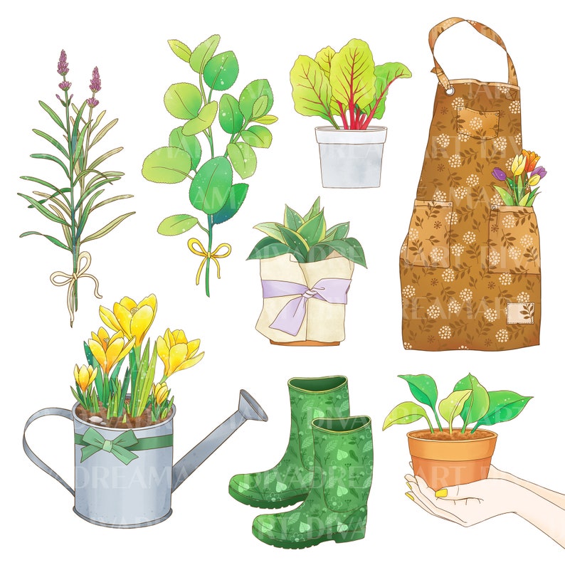Spring Garden Clipart: Fashion Girls, Gardening Stickers (digital ...