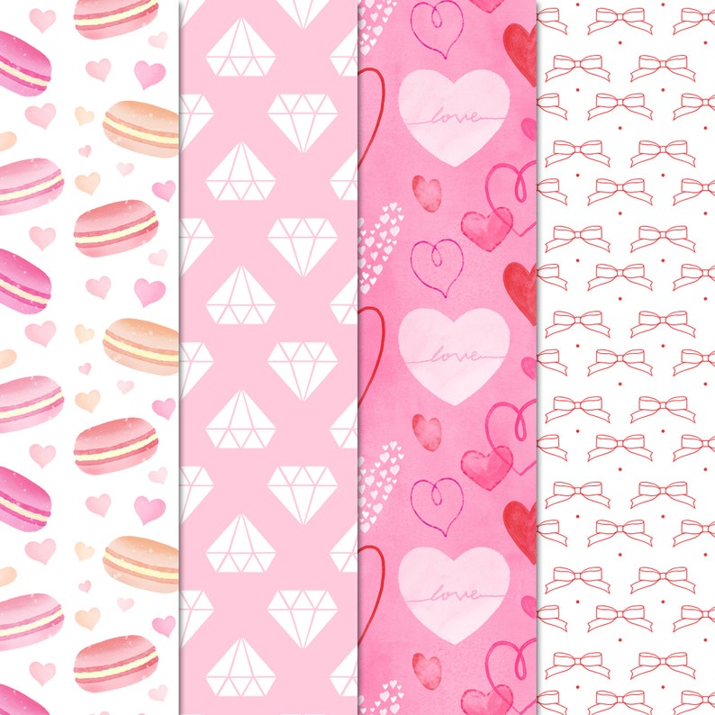 Digital Paper Pack, Love Heart, Valentine Day, Hand Painted, Scrapbook ...
