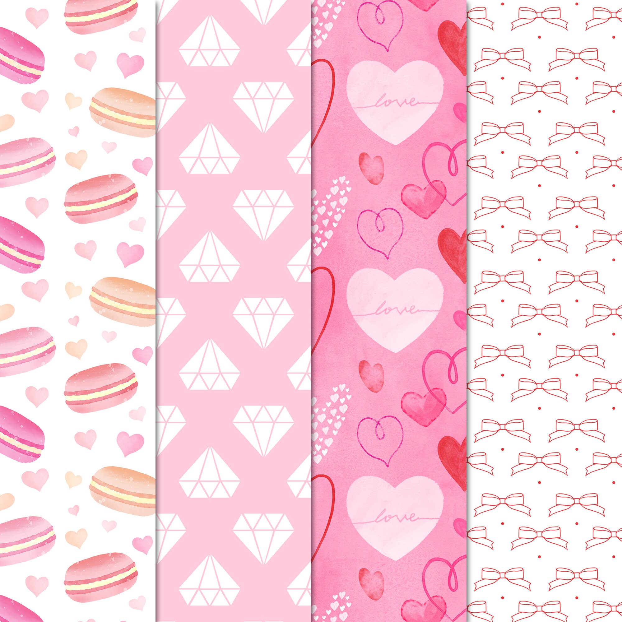 Digital Paper Pack, Love Heart, Valentine Day, Hand Painted, Scrapbook ...