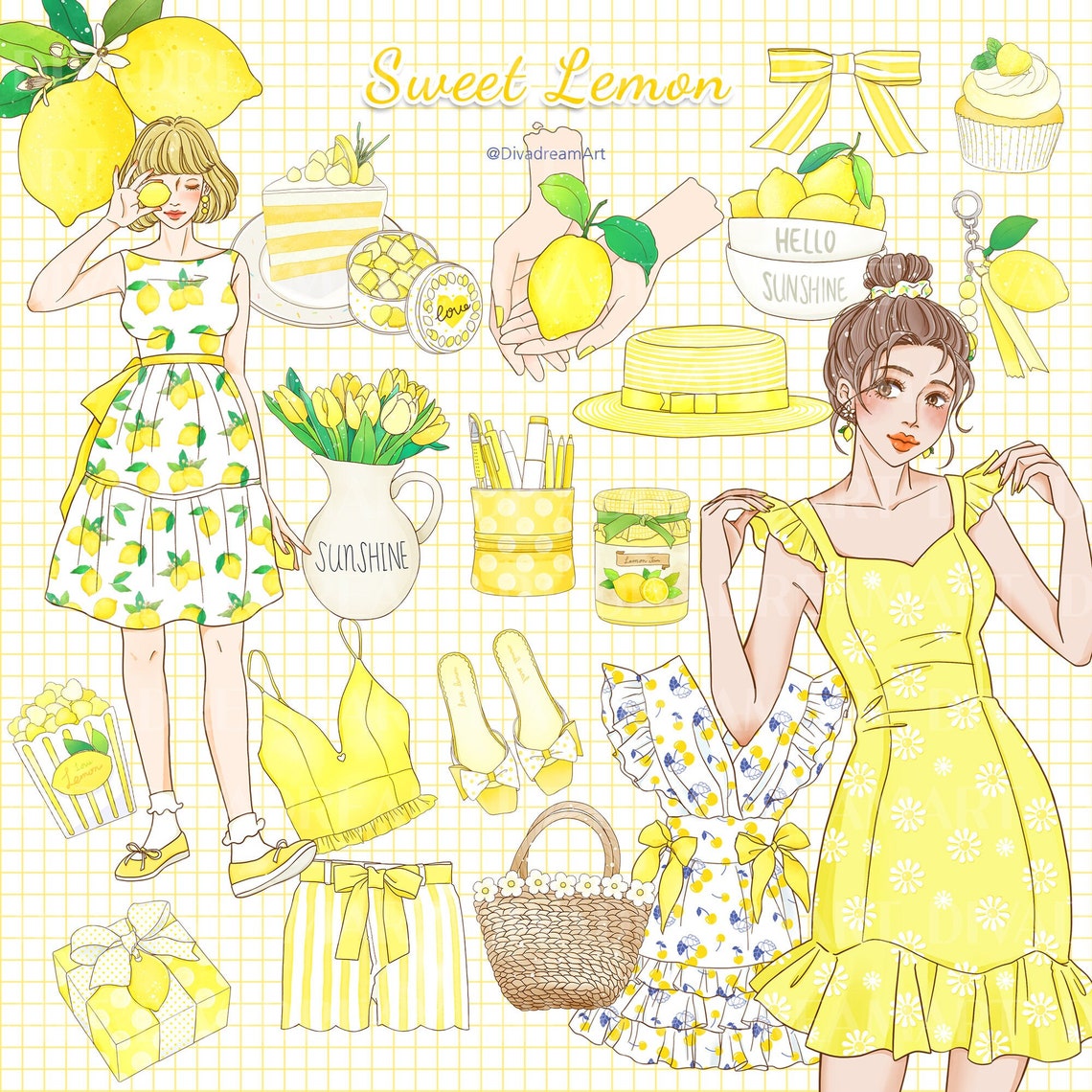 Sweet Lemon Girls Clipart Fashion Girls Clipart Lemon Yellow Planner ...