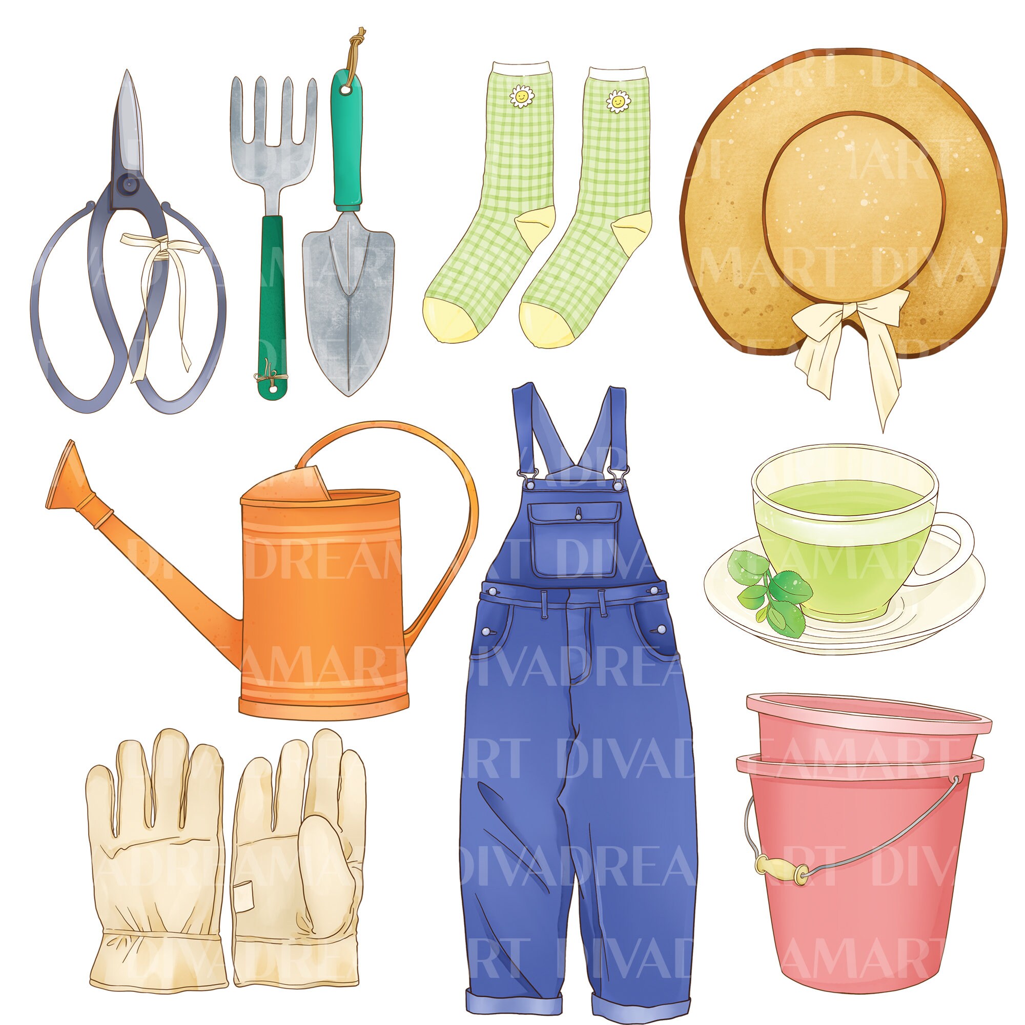 Spring Garden Clipart: Fashion Girls, Gardening Stickers (digital ...