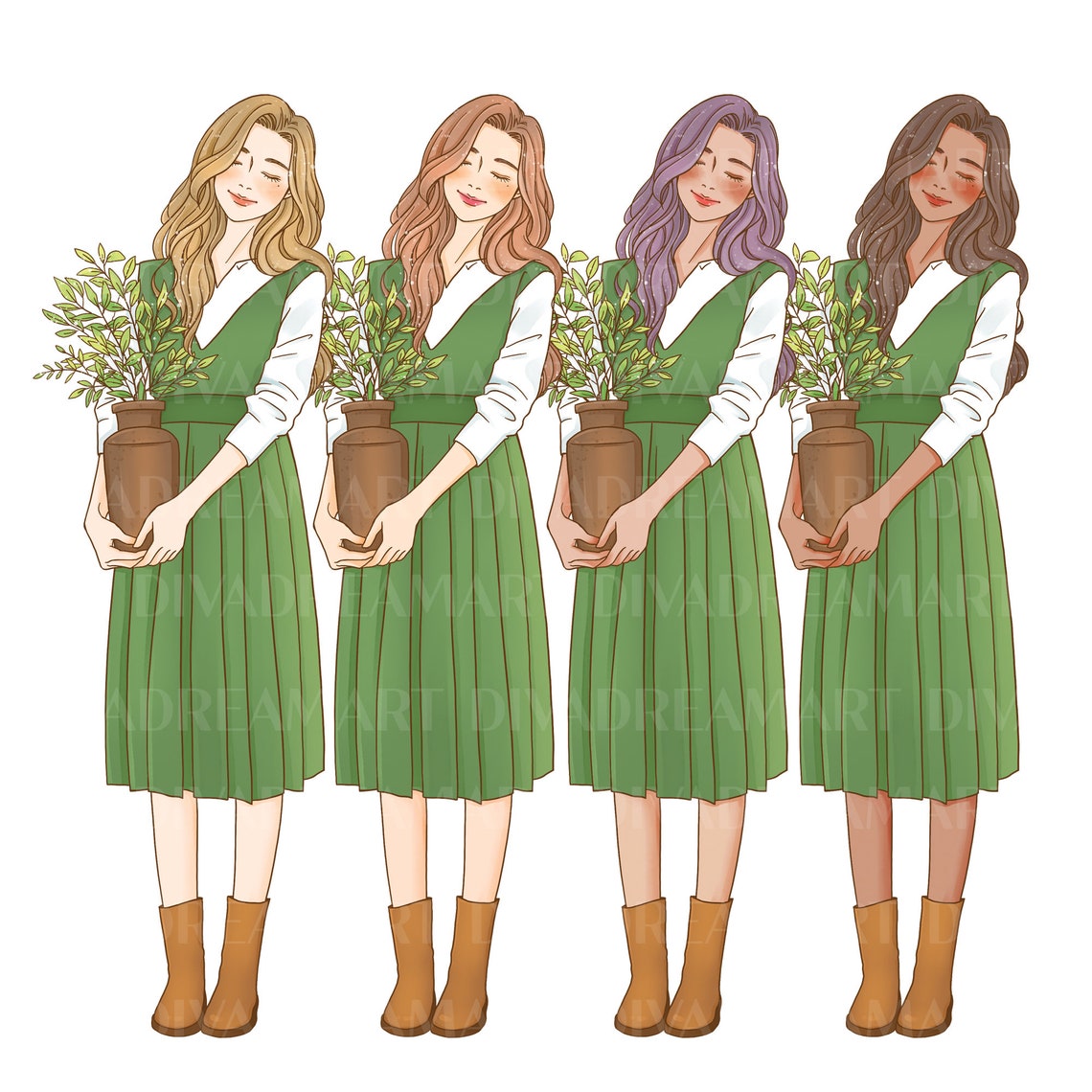 Spring Garden Clipart Fashion Girls Clipart Gardening Girl Clipart ...