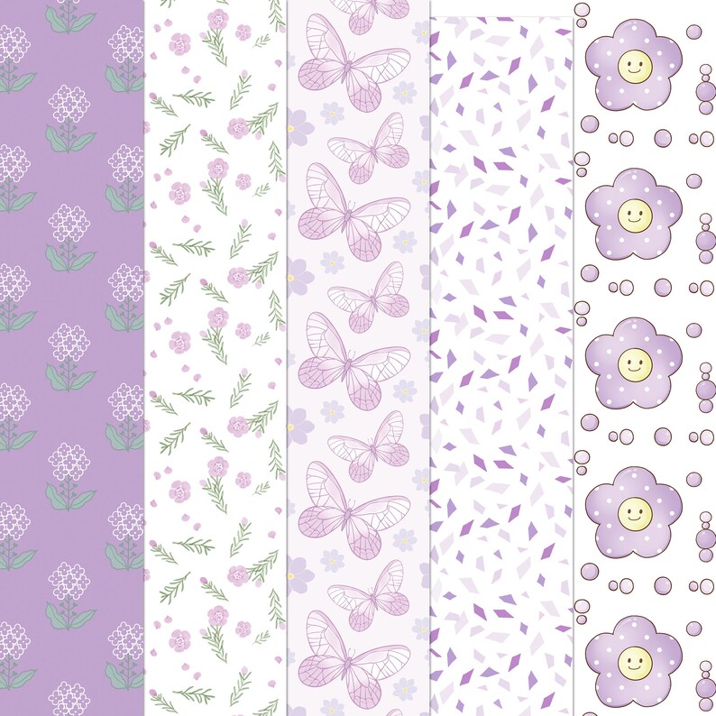 Purple Flowers Digital Paper Spring Flower Background Floral Scrapbook ...