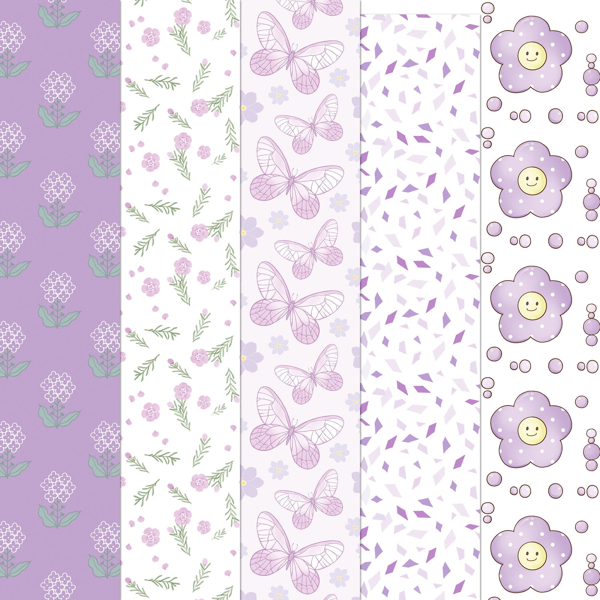 Purple Flowers Digital Paper Spring Flower Background Floral Scrapbook ...