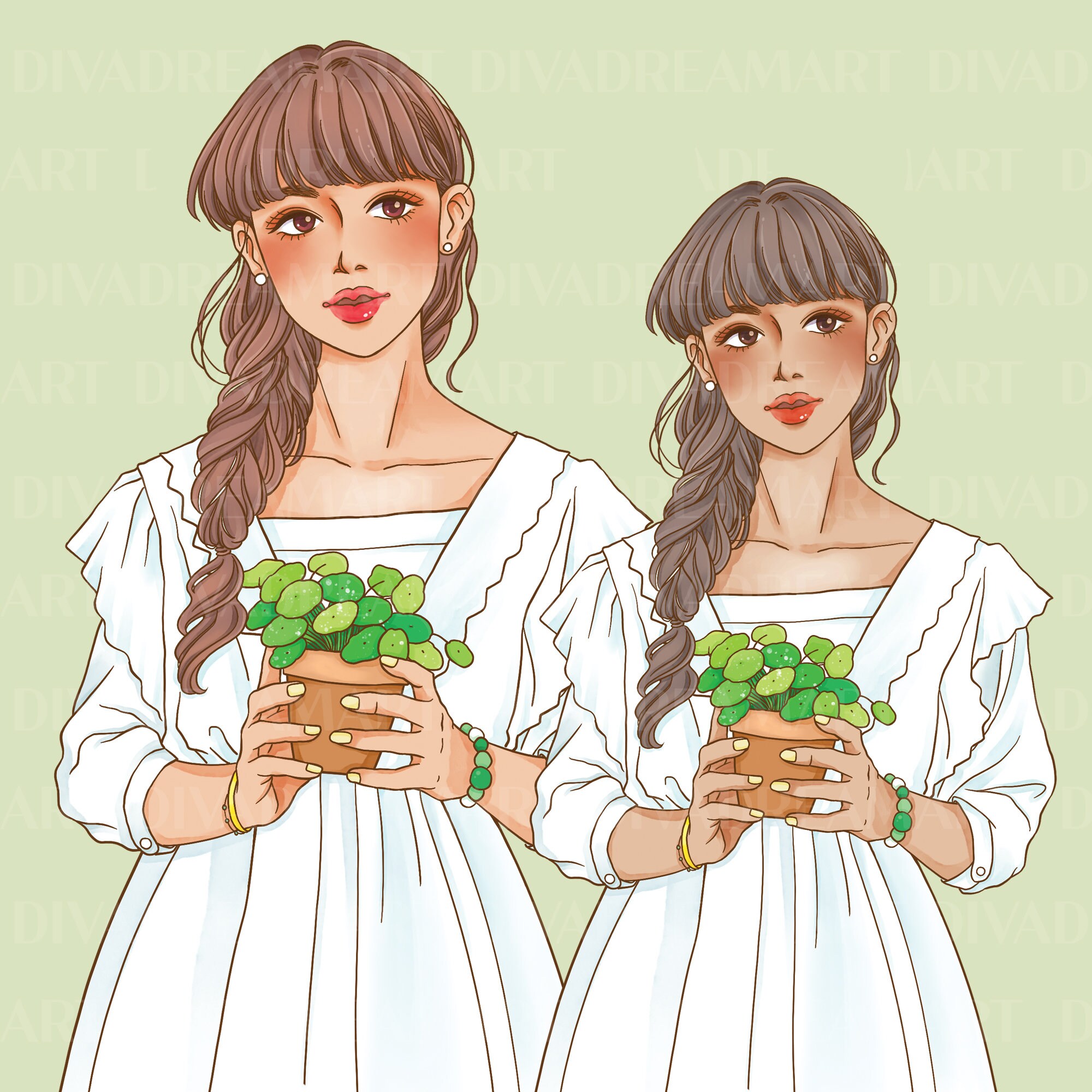 Spring Garden Clipart: Fashion Girls, Gardening Stickers (digital ...