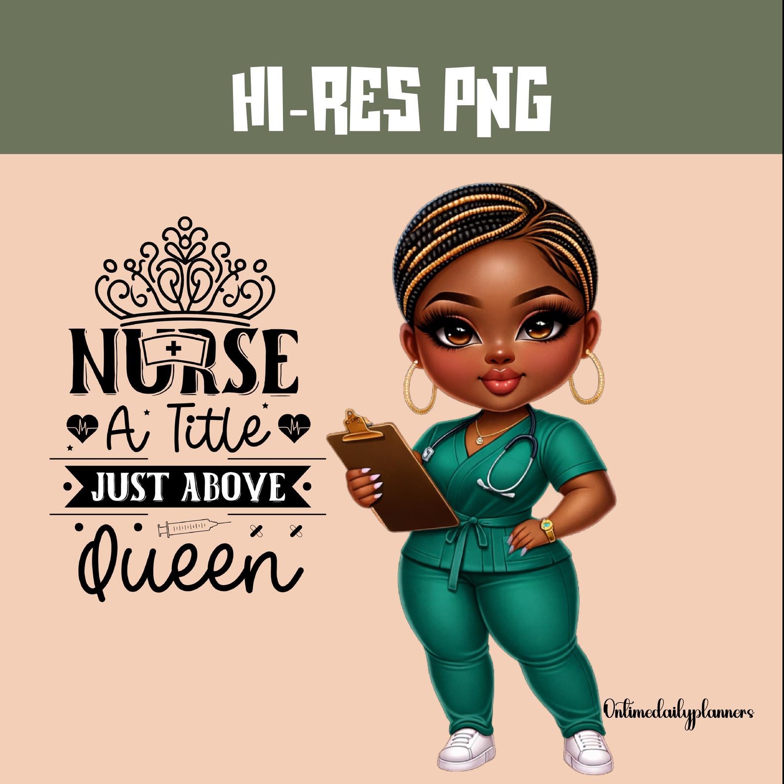 Nurse Queen PNG, African American Nurse Clipart, Teal Scrubs Digital ...