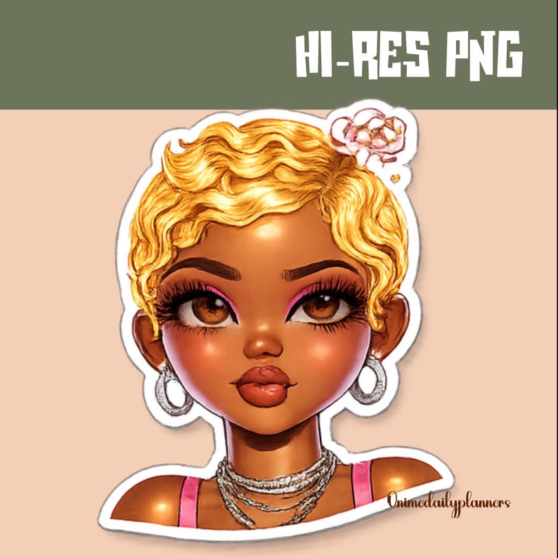 Black Girl Sticker Bundle PNG, Cute Melanin Cartoon Faces, Sassy Beauty ...
