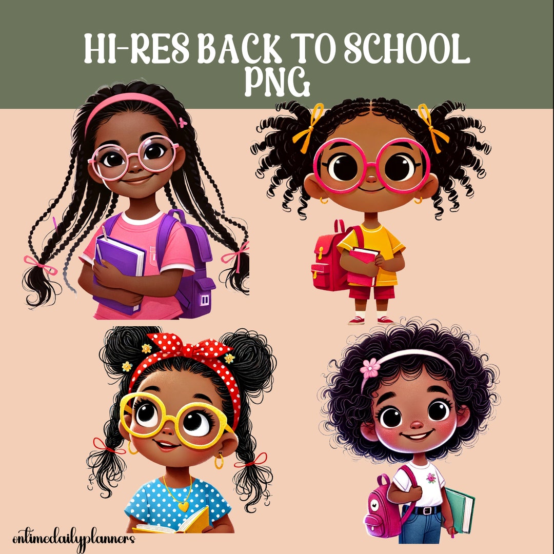 African American Girls Clipart PNG: Back to School Bundle (digital ...