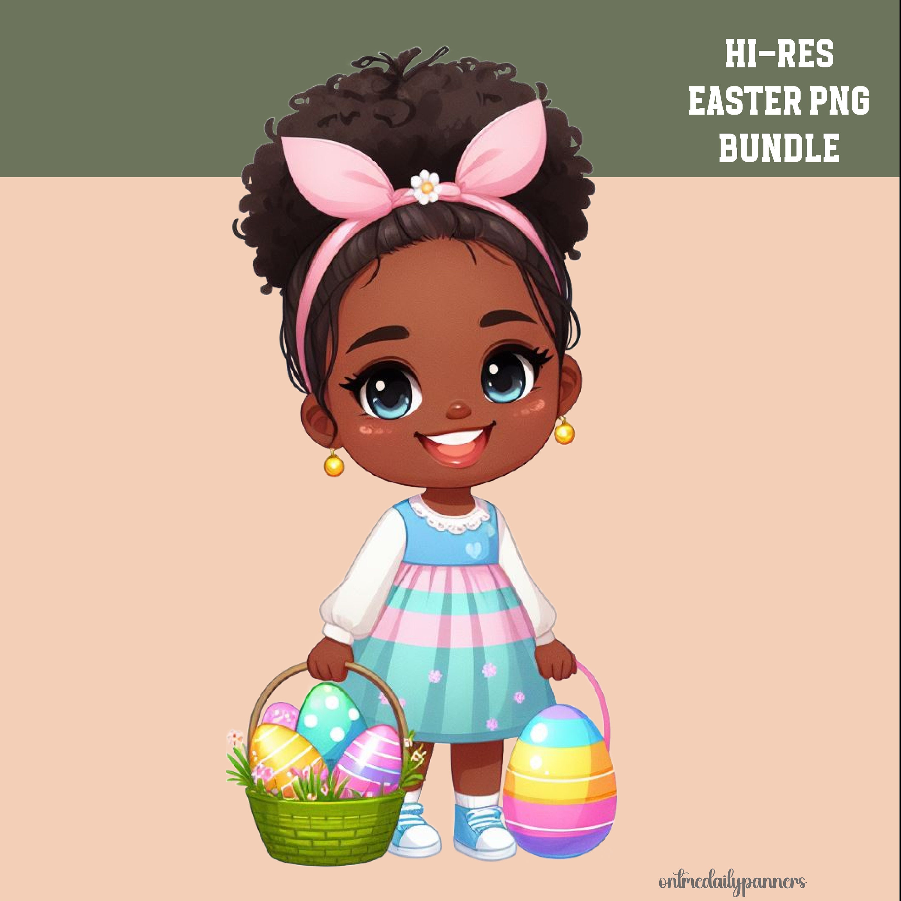 Easter Clipart Black Girl Chibi Style PNG Bundle, Easter Eggs Easter ...