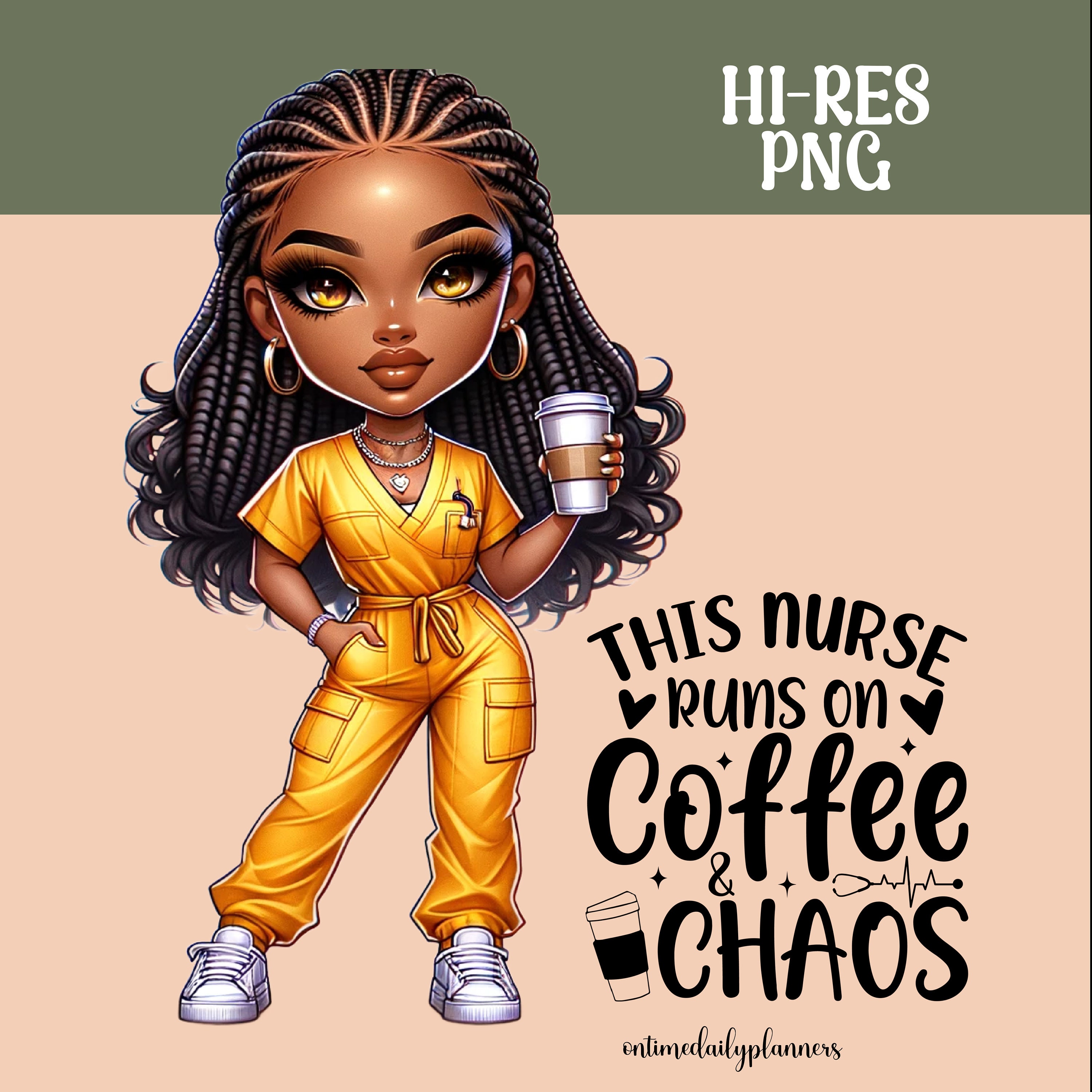 Coffee Nurse PNG Clipart: Black Nurse, Scrubs Design (digital Download ...