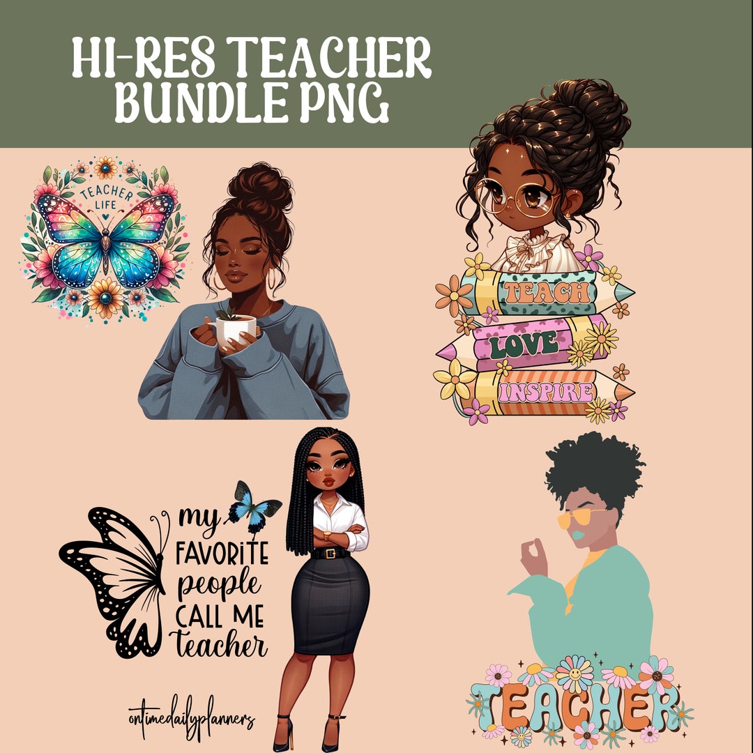 Teacher PNG Bundle, African American Teacher Clipart, Coffee Lover ...