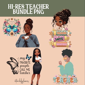 Teacher PNG Bundle, African American Teacher Clipart, Coffee Lover ...