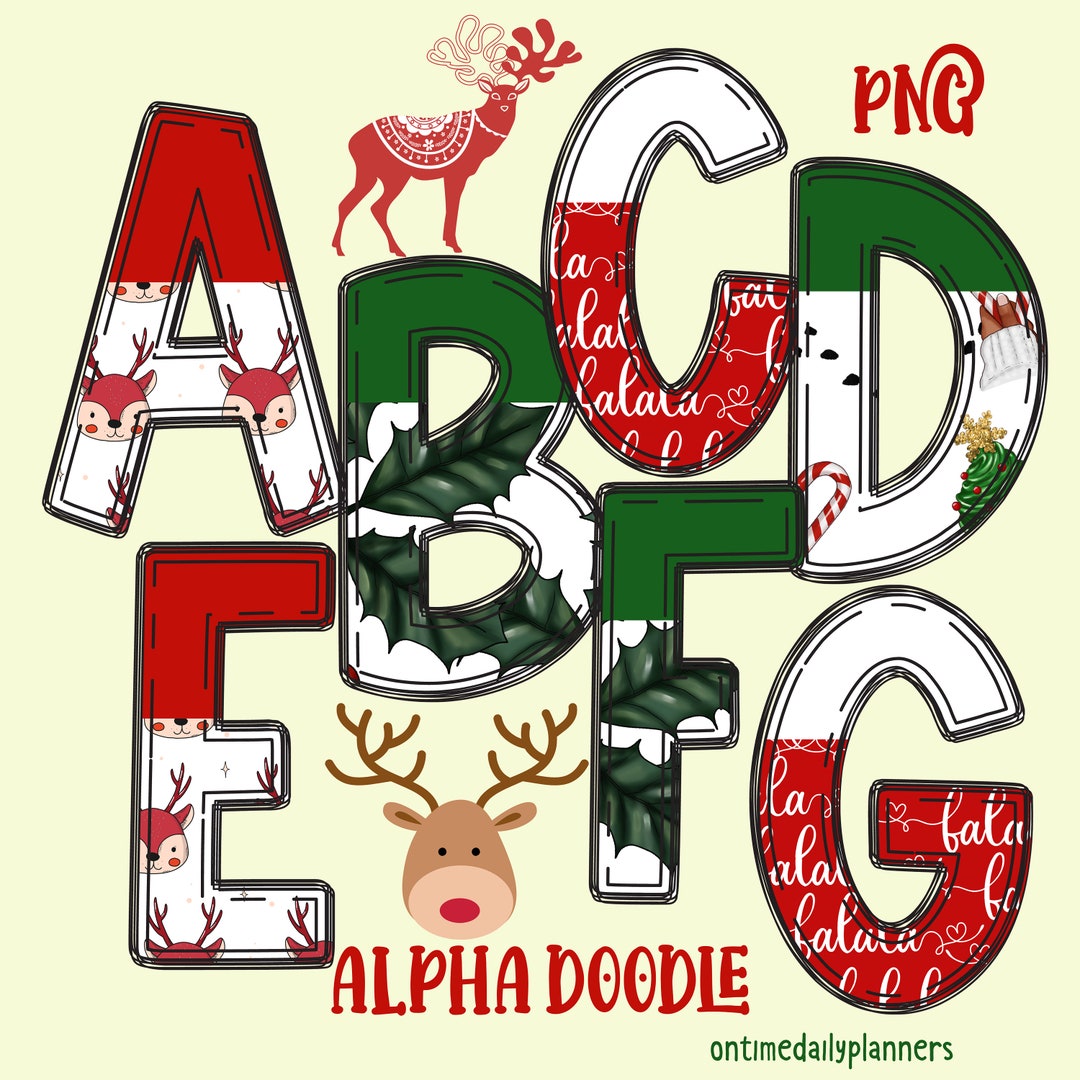 Christmas Alphabet Png Files Bundle, Christmas Doodle Letters Png ...