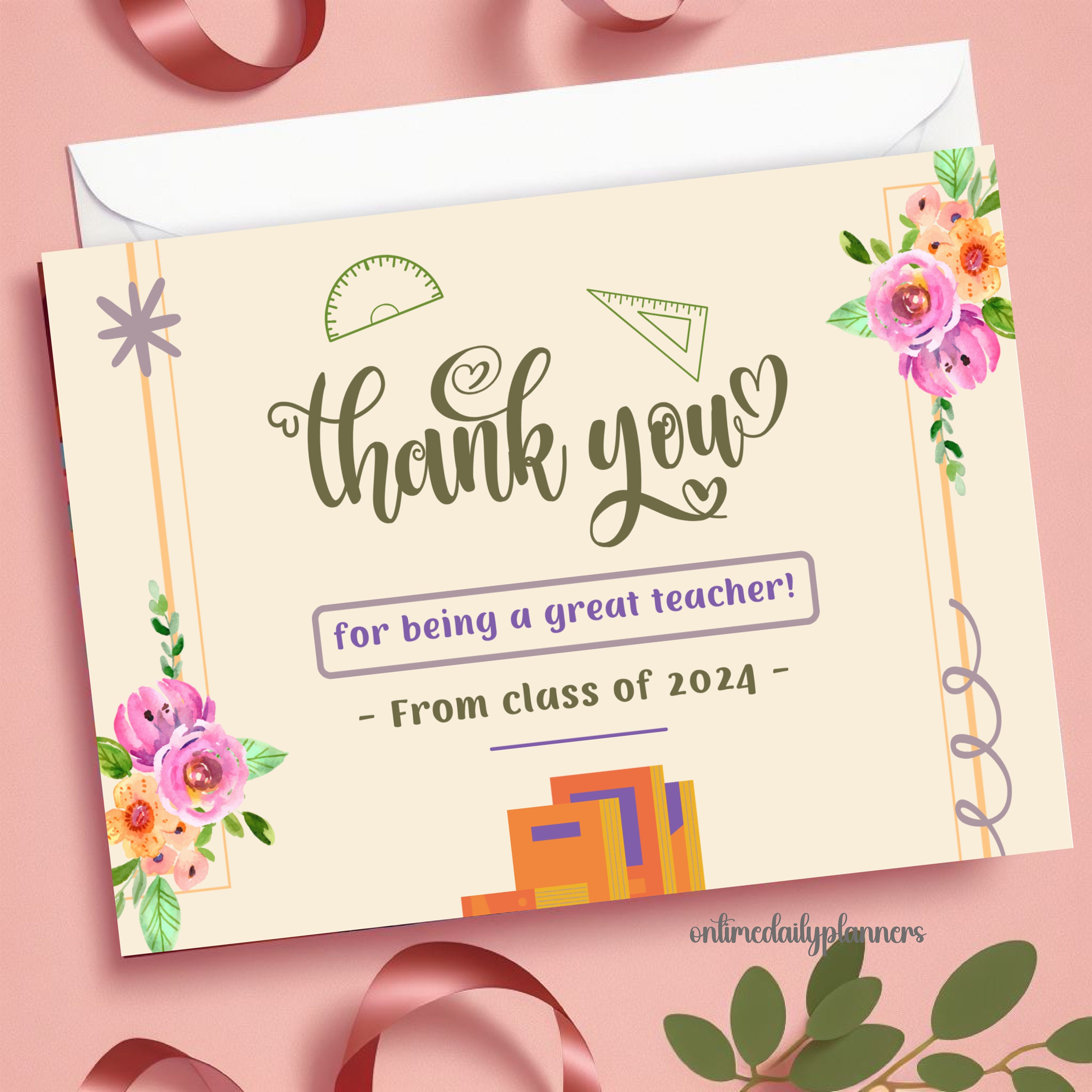 Teacher Thank You Card Printable Teacher Appreciation Card Bundle ...